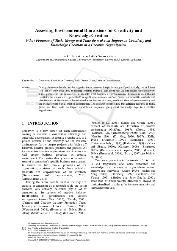 (PDF) Assessing Environmental Dimensions for Creativity and Knowledge Creation - What Features ...