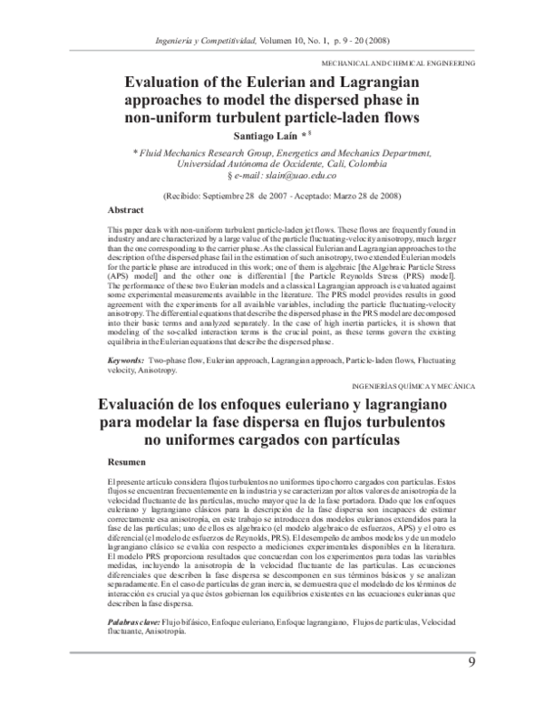 (PDF) Evaluation of the Eulerian and Lagrangian approaches to model the dispersed phase in non ...