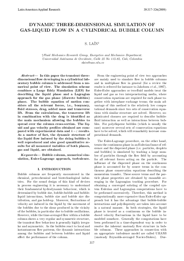 Pdf Dynamic Three Dimensional Simulation Of Gas Liquid Flow In A Cylindrical Bubble Column
