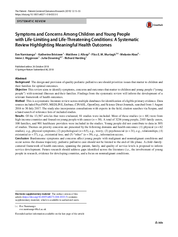 (PDF) Symptoms and Concerns Among Children and Young People with Life ...