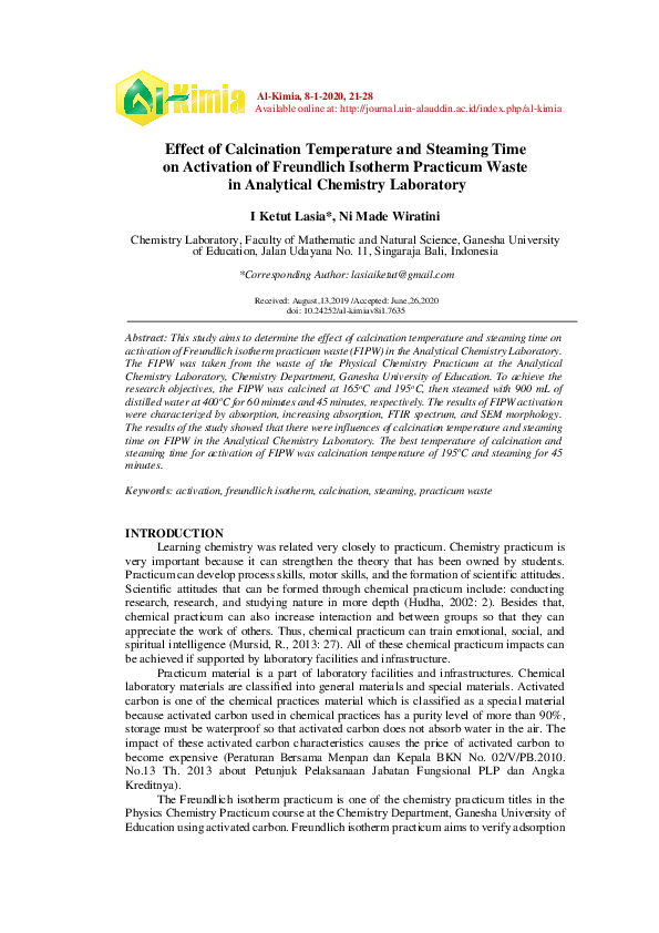 (PDF) Effect of Calcination Temperature and Steaming Time on Activation of Freundlich Isotherm ...