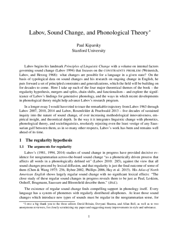(PDF) Labov, sound change, and phonological theory