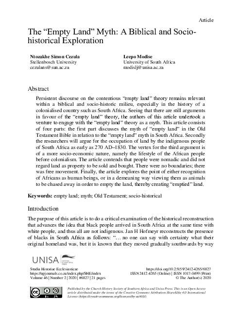 (PDF) The "Empty Land" Myth: A Biblical and Sociohistorical Exploration