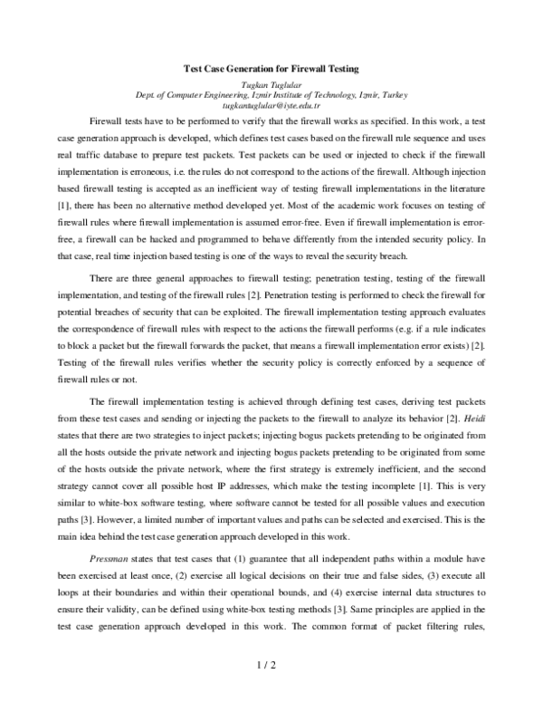 (PDF) Test Case Generation for Firewall Testing | Tugkan Tuglular ... (PDF) Test Case Generation for Firewall Testing | Tugkan Tuglular ...