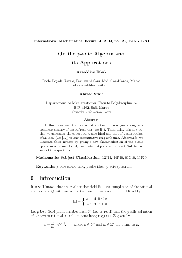 On the p-adic Algebra and its Applications