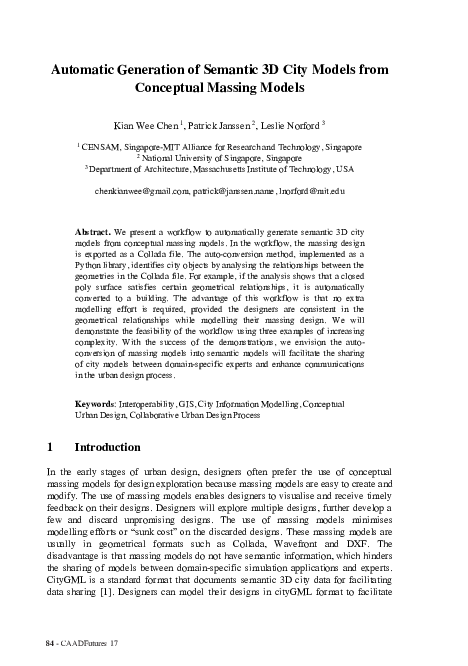 (PDF) Automatic Generation of Semantic 3D City Models from Conceptual Massing Models