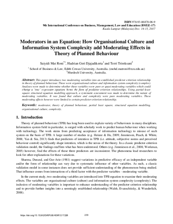 (PDF) Moderators in an Equation: How Organisational Culture and ...
