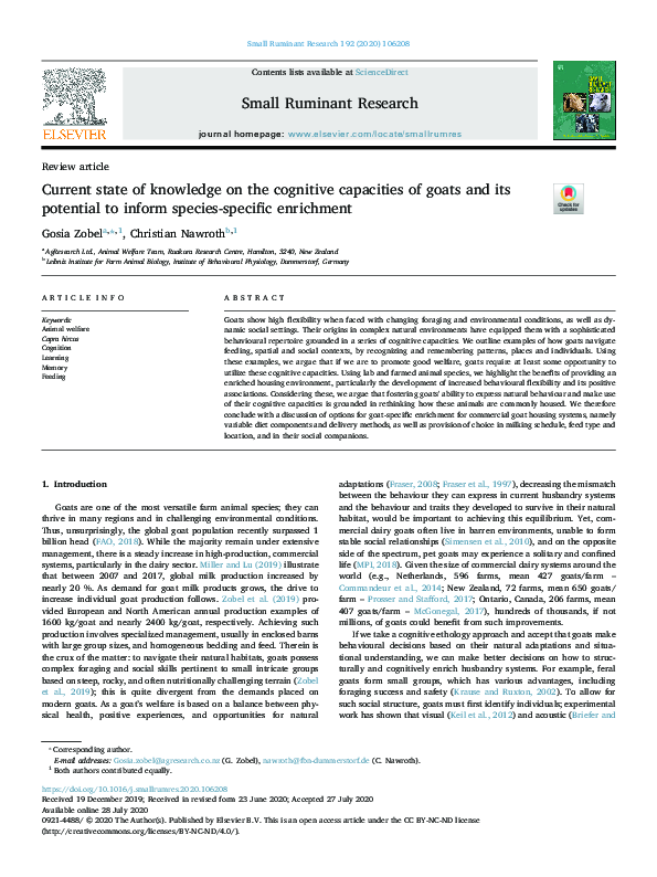 (PDF) Current state of knowledge on the cognitive capacities of goats ...