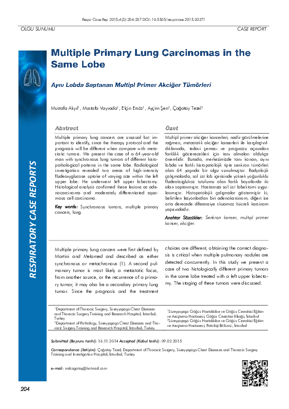 (PDF) Multiple Primary Lung Carcinomas in the Same Lobe