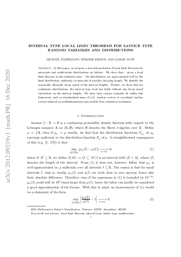 Pdf Interval Type Local Limit Theorems For Lattice Type Random