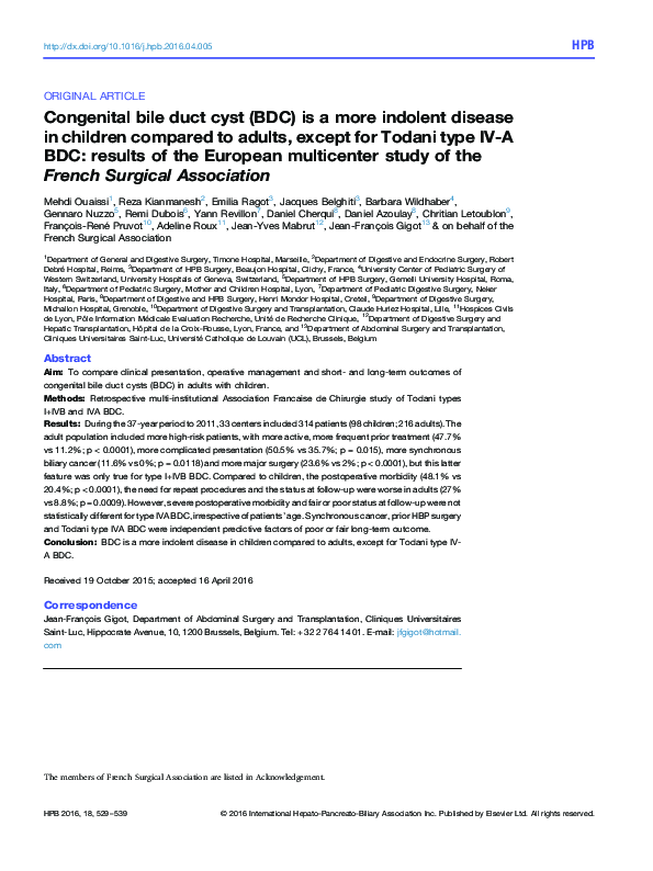 (PDF) Congenital bile duct cyst (BDC) is a more indolent disease in ...