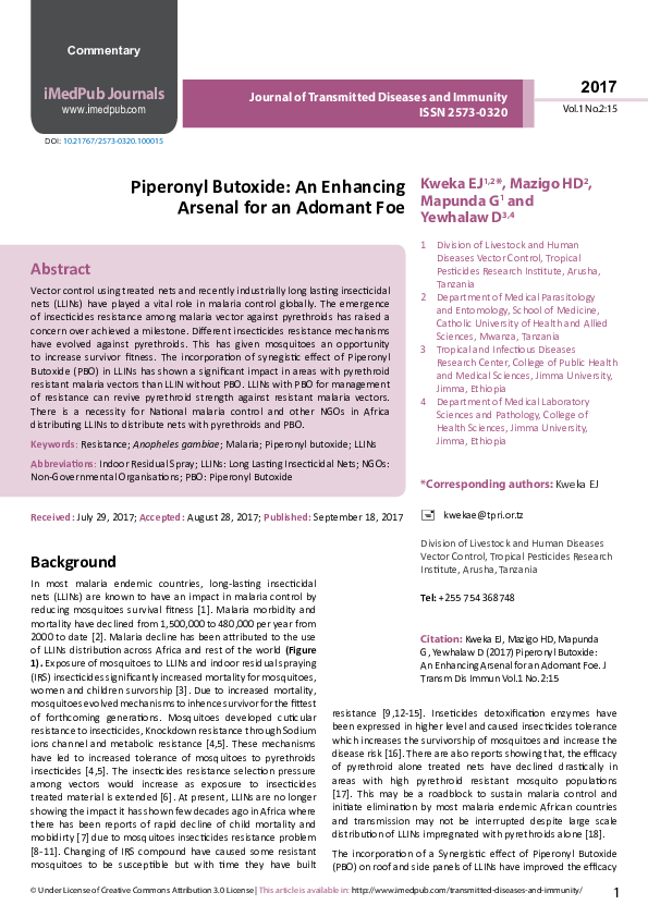 (PDF) Piperonyl Butoxide: An Enhancing Arsenal for an Adomant Foe