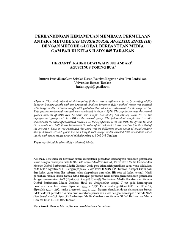 (PDF) Perbandingan Kemampuan Membaca Permulaan Antara Metode Sas ...