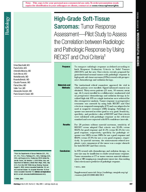 (PDF) High-Grade Soft-Tissue Sarcomas: Tumor Response Assessment—Pilot ...