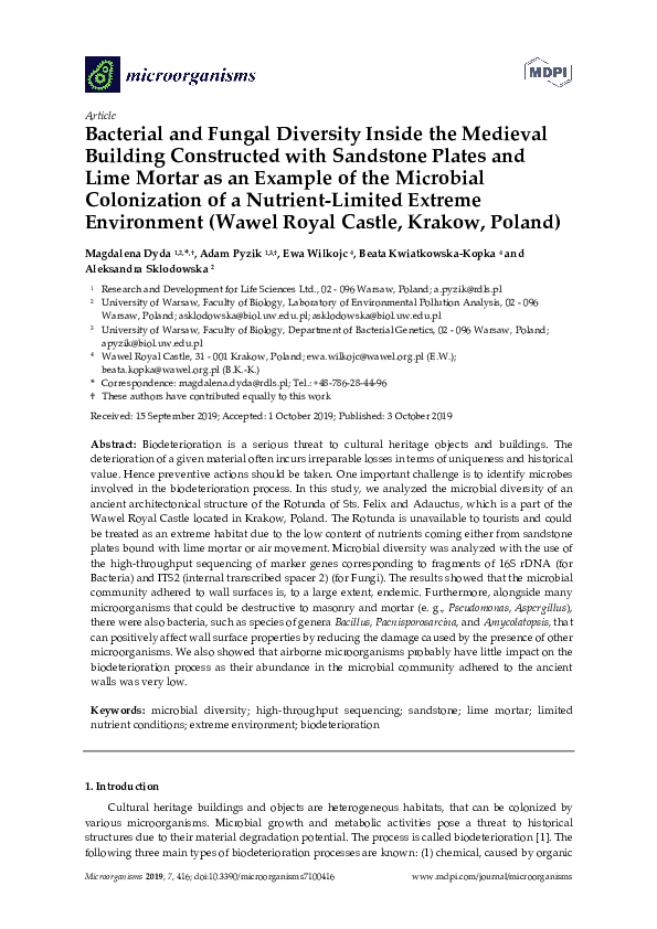 (PDF) Bacterial and Fungal Diversity Inside the Medieval Building ...