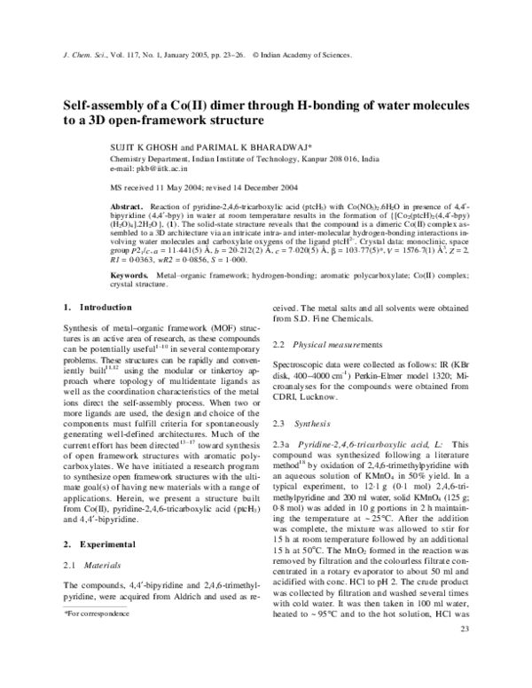 (PDF) Self-assembly of a Co(II) dimer through H-bonding of water ...