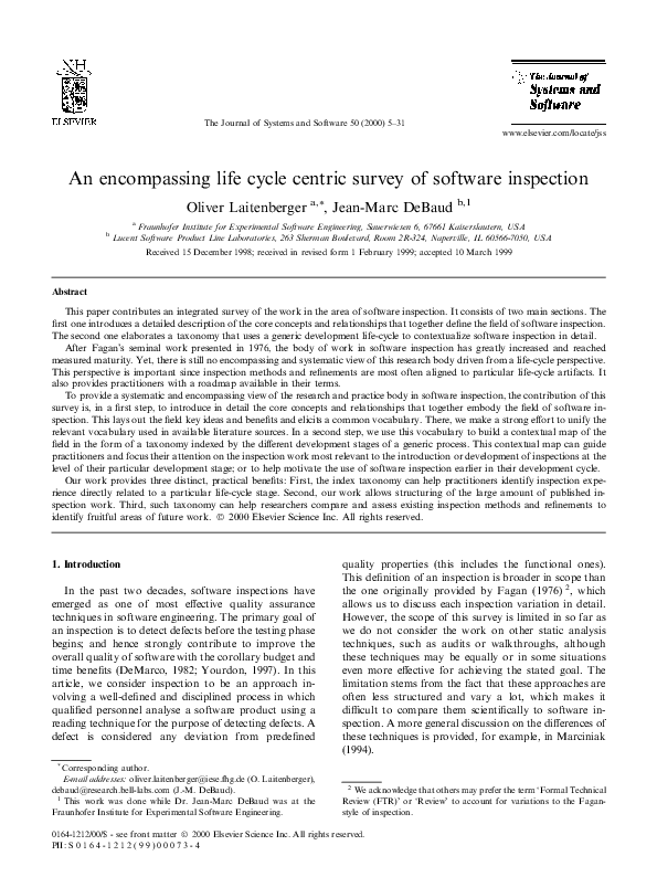 (PDF) An encompassing life cycle centric survey of software inspection
