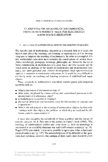 (PDF) Clarifying the meaning of mathematical objects as a priority area ...