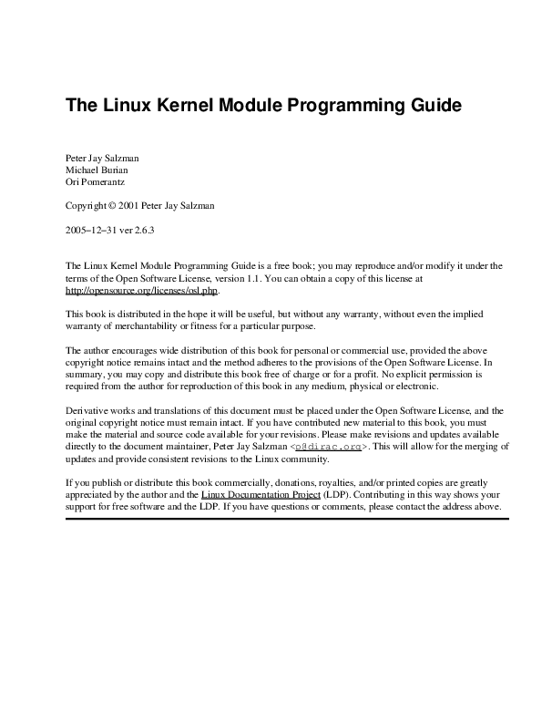 (PDF) The Linux Kernel Module Programming Guide