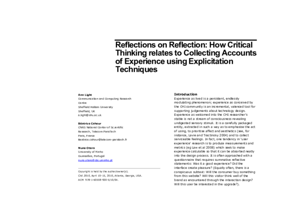(PDF) Reflections on reflection : how critical thinking relates to ...