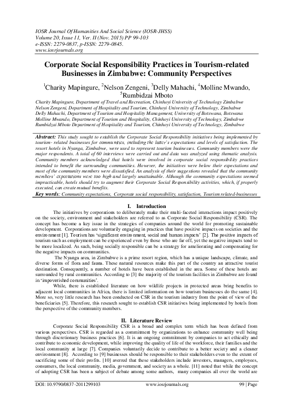 (PDF) Corporate Social Responsibility Practices in Tourism-related ...