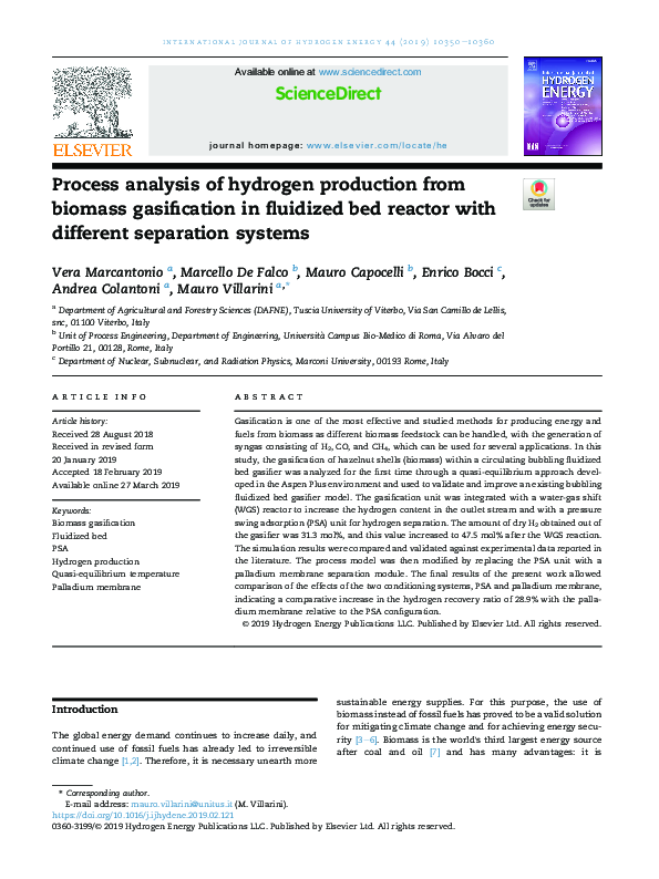 (PDF) Process analysis of hydrogen production from biomass gasification ...