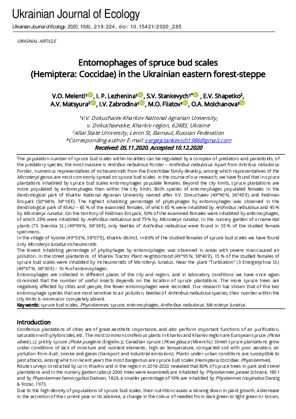 (PDF) Entomophages of spruce bud scales (Hemiptera: Coccidae) in the ...