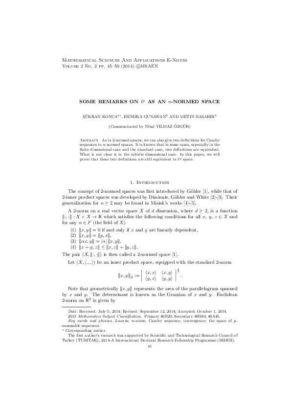 (PDF) SOME REMARKS ON ` AS AN n-NORMED SPACE