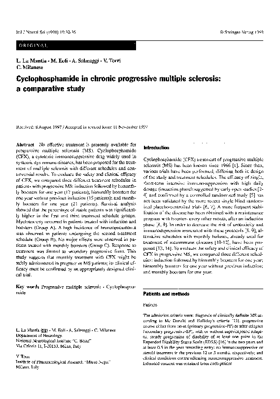 (PDF) Cyclophosphamide in chronic progressive multiple sclerosis: a ...