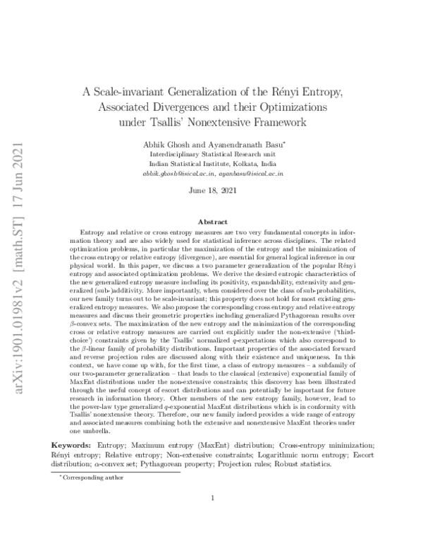 (PDF) A Scale-Invariant Generalization of the Rényi Entropy, Associated Divergences and Their ...