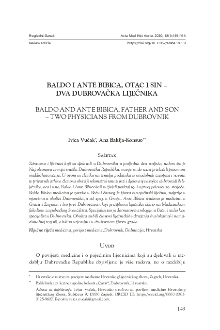 (PDF) [Baldo and Ante Bibica, Father and Son - Two Physicians from ...