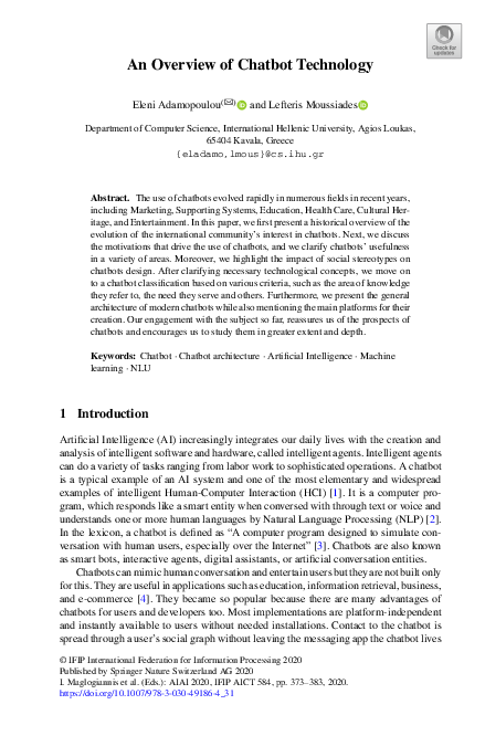 (PDF) An Overview of Chatbot Technology