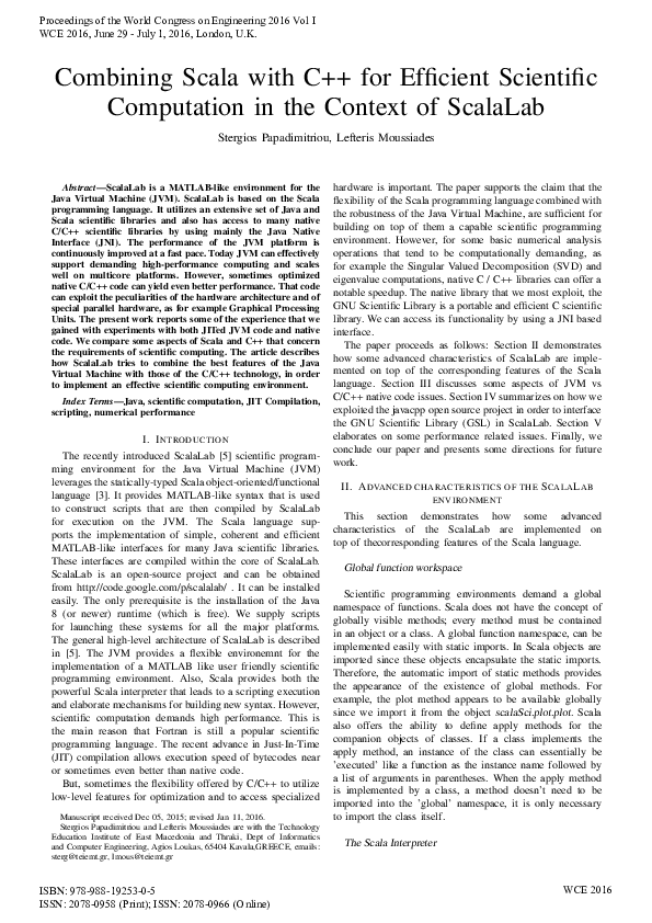 (PDF) Combining Scala with C++ for Efficient Scientific Computation in the Context of ScalaLab