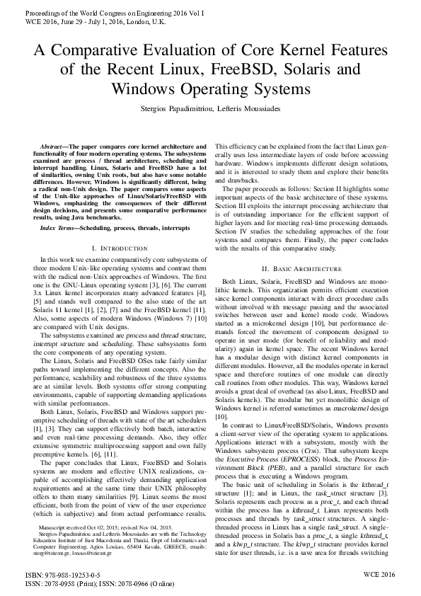 (PDF) A comparative evaluation of core kernel features of the recent Linux, FreeBSD, Solaris and ...
