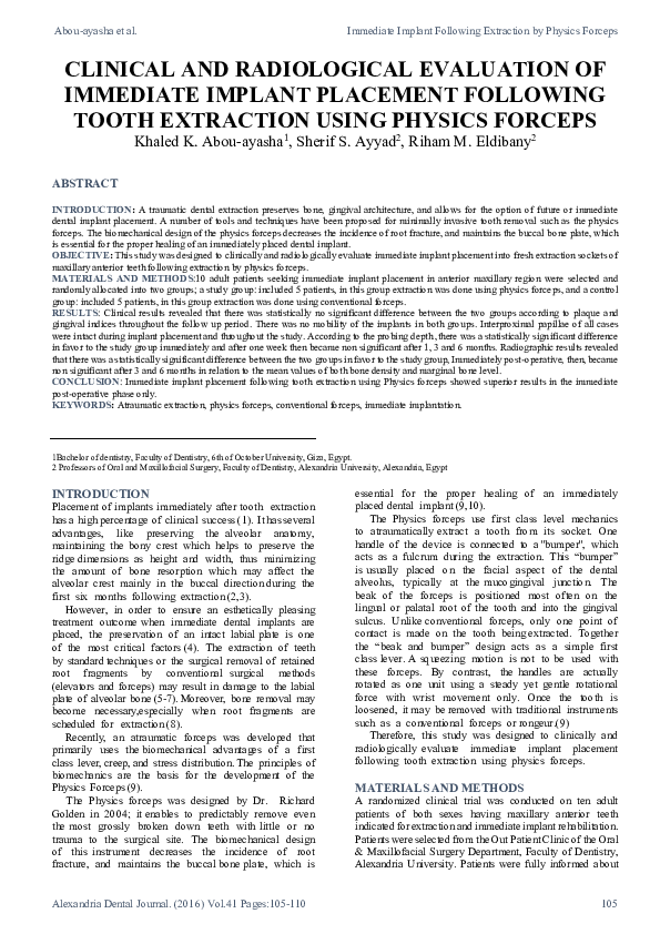 (PDF) Clinical and Radiological Evaluation of Immediate Implant ...