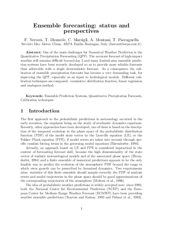 (PDF) Ensemble forecasting: status and perspectives