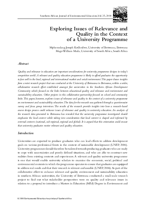 (PDF) Exploring Issues of Relevance and Quality in the Context of a ...