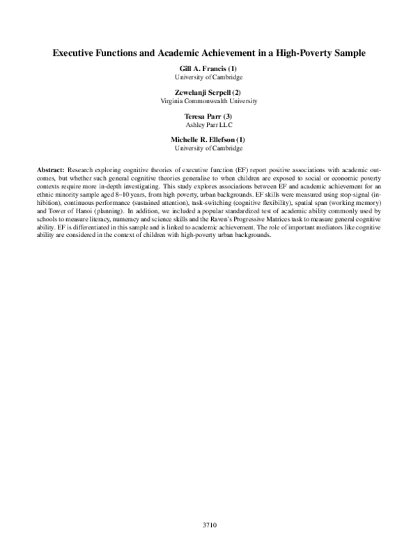 (PDF) Executive Functions and Academic Achievement in a High-Poverty Sample
