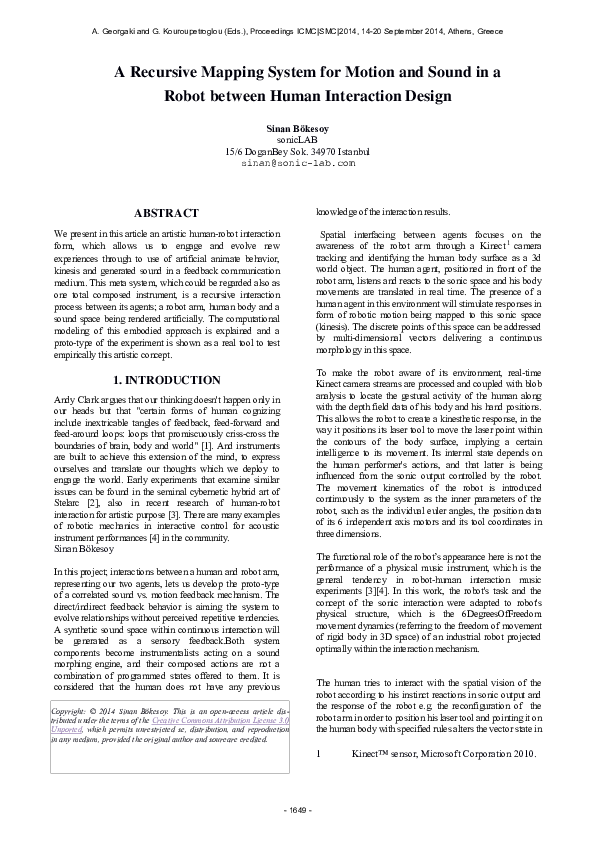 (PDF) A Recursive Mapping System for Motion and Sound in a Robot between Human Interaction Design