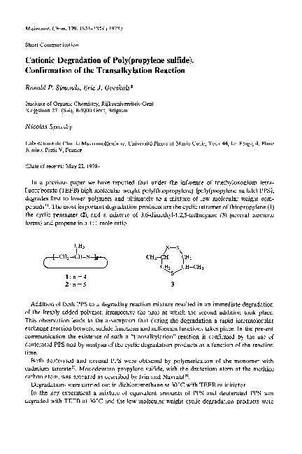 (PDF) Cationic degradation of poly(propylene sulfide). Confirmation of ...