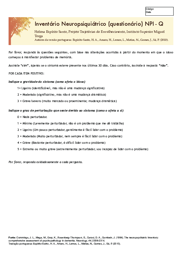 (PDF) Inventário Neuropsiquiátrico (questionário) NPI - Q