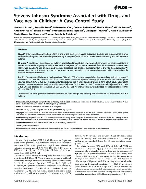 (PDF) Stevens-johnson syndrome associated with drugs and vaccines in ...