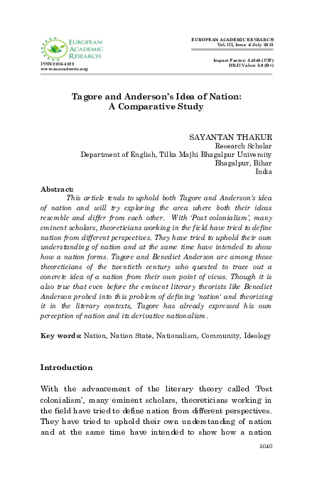 (PDF) Tagore and Anderson's Idea of Nation: A Comparative Study