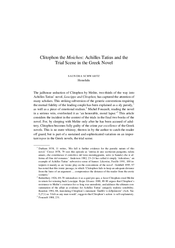 (PDF) Clitophon the 'Moichos': Achilles Tatius and the trial scene in ...