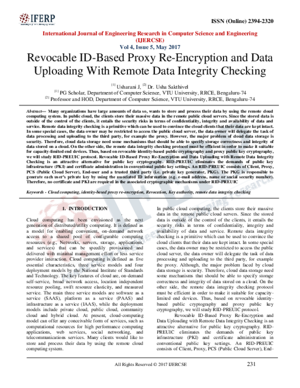 Pdf Revocable Id Based Proxy Re Encryption And Data Uploading With Remote Data Integrity Checking 