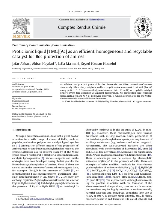 (PDF) Protic ionic liquid [TMG][Ac] as an efficient, homogeneous and ...