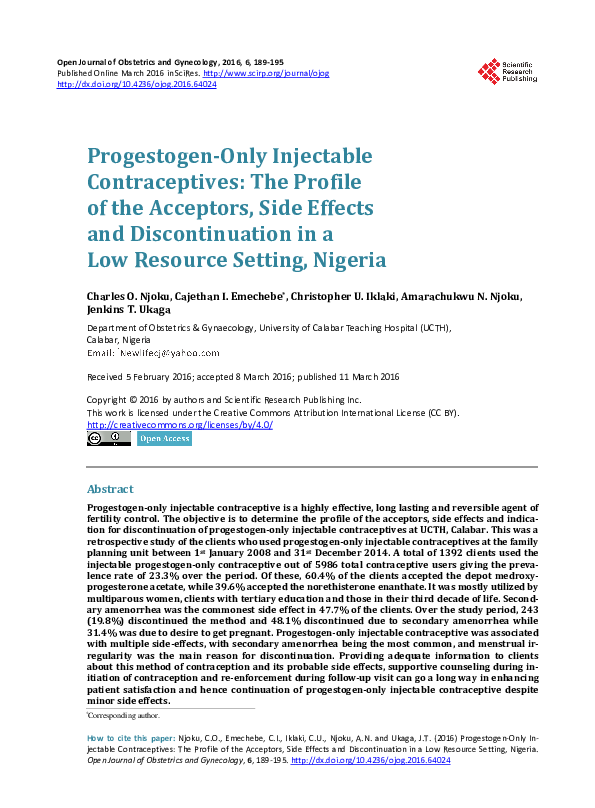 (PDF) Progestogen-Only Injectable Contraceptives: The Profile of the ...