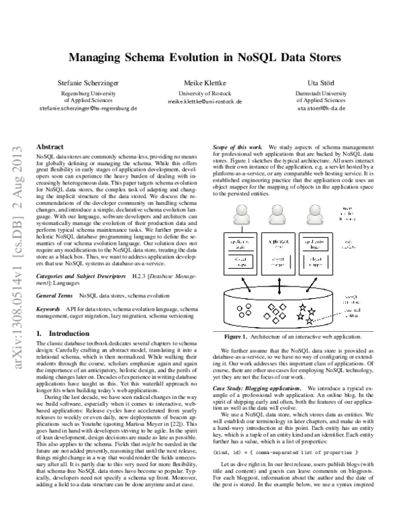 Pdf Managing Schema Evolution In Nosql Data Stores 