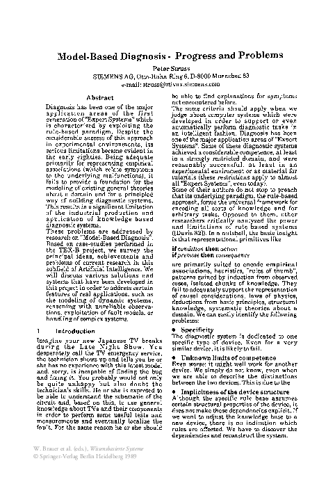 (PDF) Model-Based Diagnosis — Progress and Problems