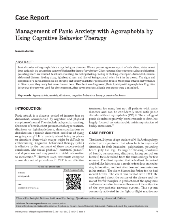 (PDF) Management of Panic Anxiety with Agoraphobia by Using Cognitive ...